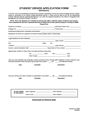 STUDENT DRIVER APPLICATION Doc Template | pdfFiller