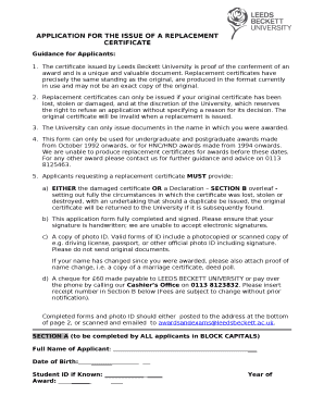 APPLICATION FOR THE ISSUE OF A REPLACEMENT CERTIFICATE Doc Template ...
