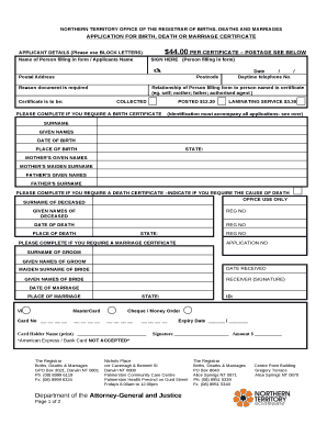 NORTHERN TERRITORY OFFICE OF THE REGISTRAR OF BIRTHS, DEATHS AND ...