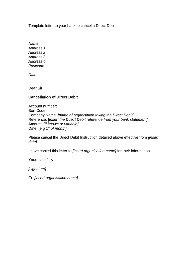 Template letter to your bank to cancel a Direct Debit Doc Template ...