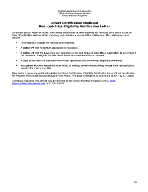 Reduced-Price Eligibility Notification Letter Doc Template | pdfFiller