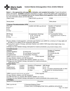 Fillable Online Central Alberta Anticoagulation Clinic (CAAC) Referral ...