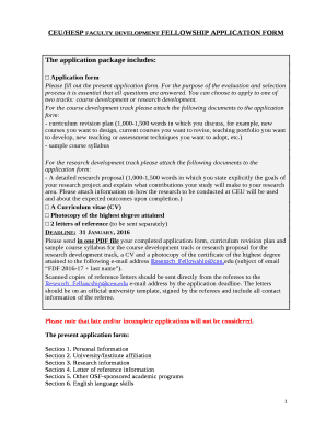 CEU/HESP faculty development FELLOWSHIP APPLICATION Doc Template | pdfFiller