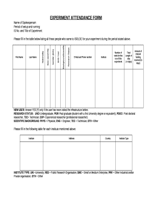 EXPERIMENT ATTENDANCE Doc Template | pdfFiller