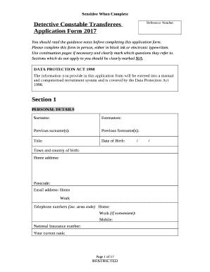 Detective Constable Transferees Application 2017 Doc Template | pdfFiller