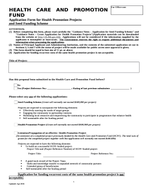 Application for Health Promotion Projects Doc Template | pdfFiller
