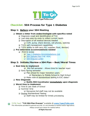 Fillable Online Checklist: 504 Process for Type 1 Diabetes Fax Email ...