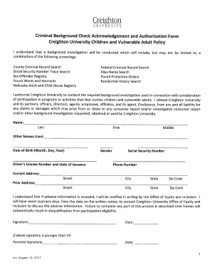 Fillable Online Criminal Background Check Acknowledgement and ...