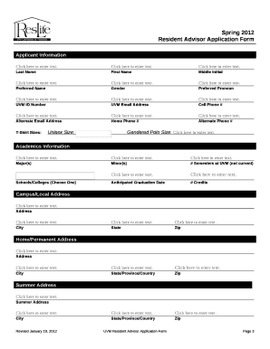 Resident Advisor Application - reslife uvm Doc Template | pdfFiller