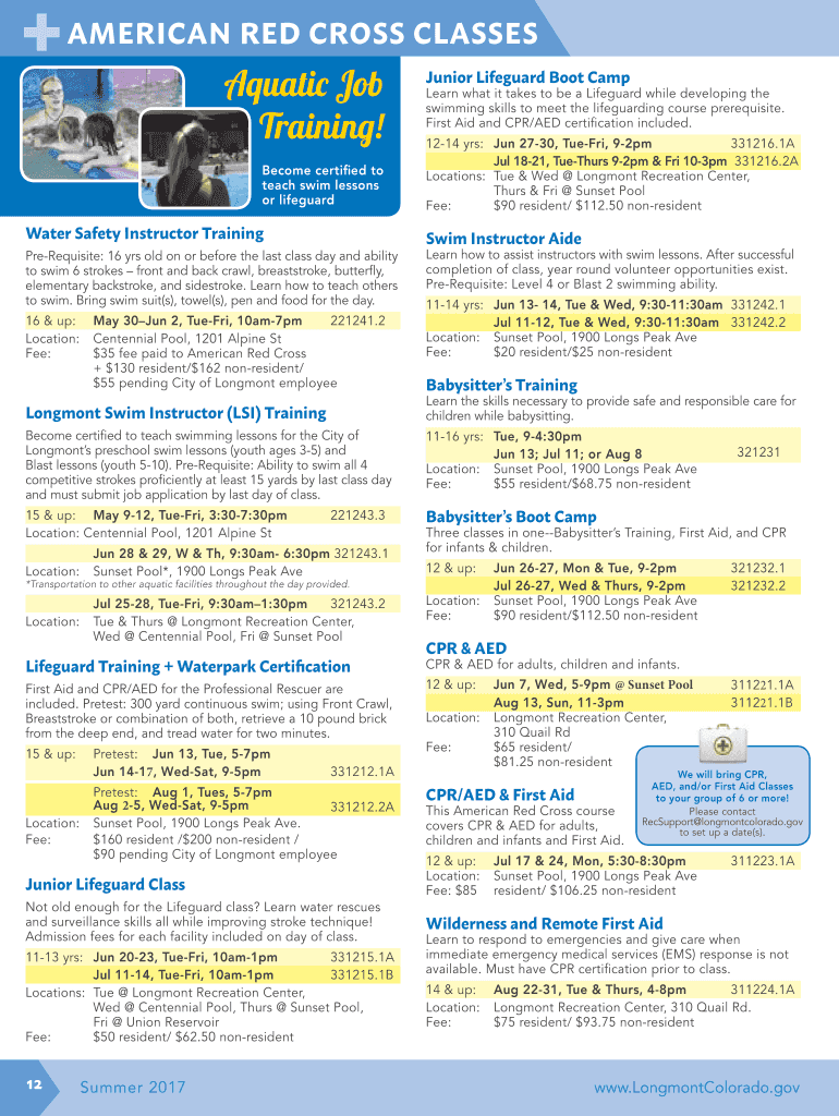 Fillable Online AMERICAN RED CROSS CLASSES Fax Email Print - pdfFiller