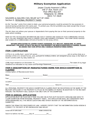 Military Exemption Application Doc Template | pdfFiller