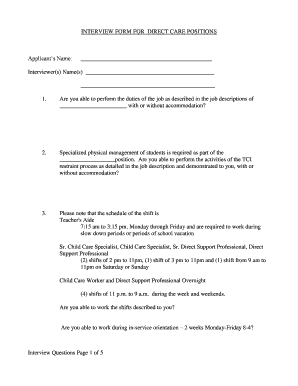 Fillable Online INTERVIEW FORM FOR DIRECT CARE POSITIONS Fax Email ...