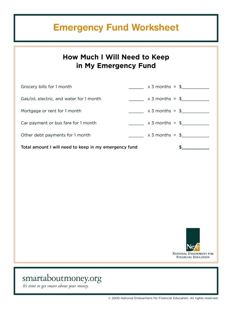 Fillable Online Emergency Fund Worksheet Fax Email Print - pdfFiller