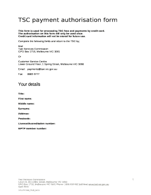 TSC payment authorisation - taxi vic gov Doc Template | pdfFiller