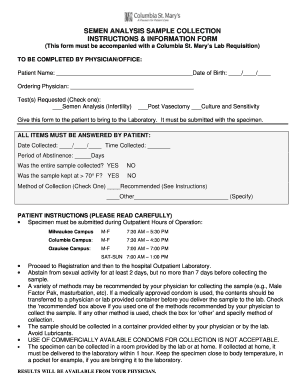 Fillable Online SEMEN ANALYSIS SAMPLE COLLECTION Fax Email Print ...