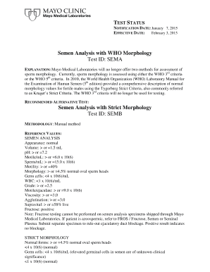 Fillable Online Semen Analysis with WHO Morphology Fax Email Print ...