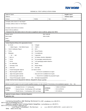 CHEMICAL TEST APPLICATION Doc Template | pdfFiller