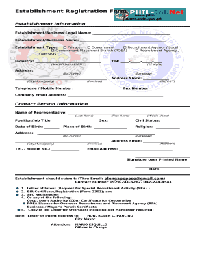 Establishment Registration Doc Template | pdfFiller
