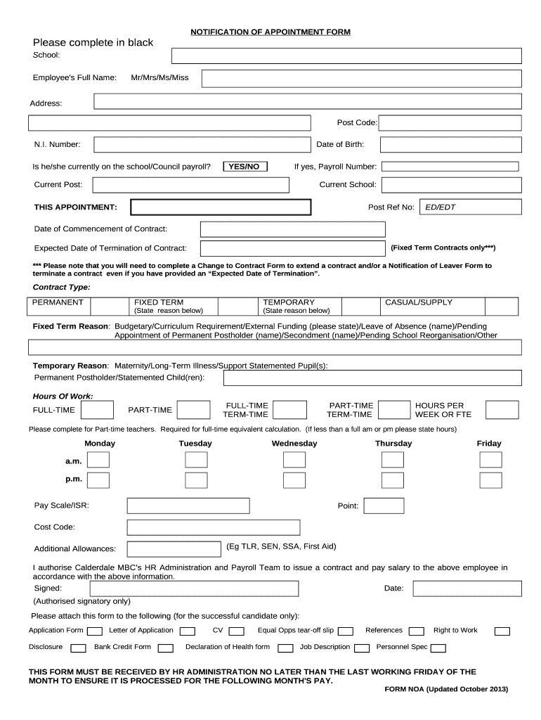 NOTIFICATION OF APPOINTMENT Doc Template | pdfFiller