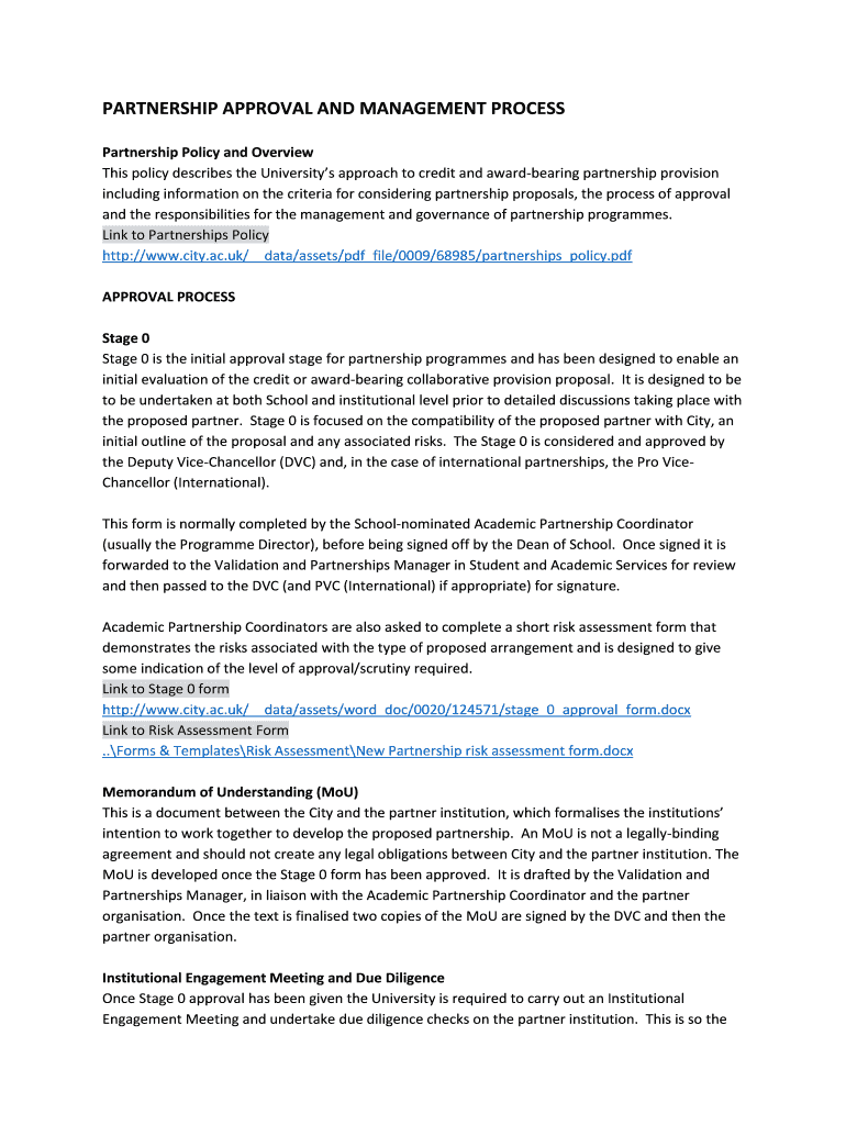 Fillable Online PARTNERSHIP APPROVAL AND MANAGEMENT PROCESS Fax Email ...