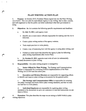 Fillable Online PLAIN WRITING ACTION PLAN Fax Email Print - pdfFiller