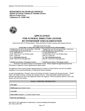 FOR FUNERAL DIRECTOR LICENSE Doc Template | pdfFiller