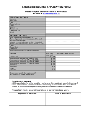 SASS5 2008 Course application Doc Template | pdfFiller
