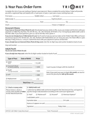 Fillable Online 1-Year Pass Order Form Fax Email Print - pdfFiller