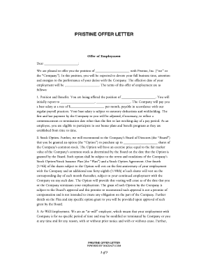 Fillable Online PRISTINE OFFER LETTER Fax Email Print - pdfFiller