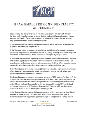 Fillable Online HIPAA EMPLOYEE CONFIDENTIALITY Fax Email Print - pdfFiller