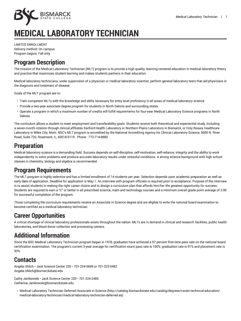 Fillable Online Medical Laboratory Technician1 Fax Email Print - pdfFiller