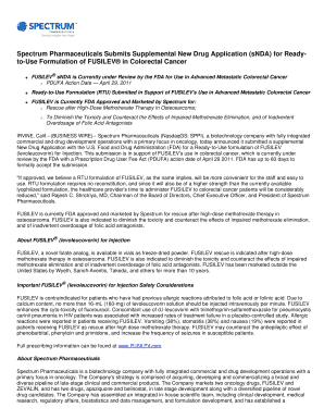 Fillable Online Spectrum Pharmaceuticals Submits Supplemental New Drug ...