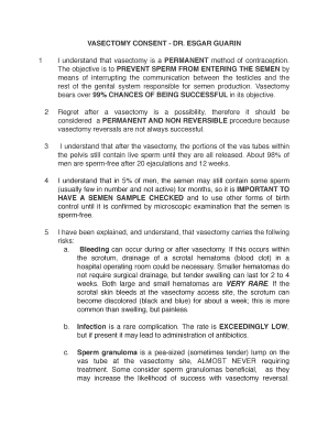 Fillable Online VASECTOMY CONSENT - DR Fax Email Print - pdfFiller