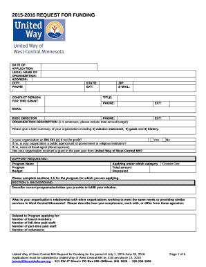 2015-2016 REQUEST FOR FUNDING Doc Template | pdfFiller