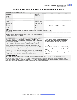 Application for a clinical attachment at UHS Doc Template | pdfFiller