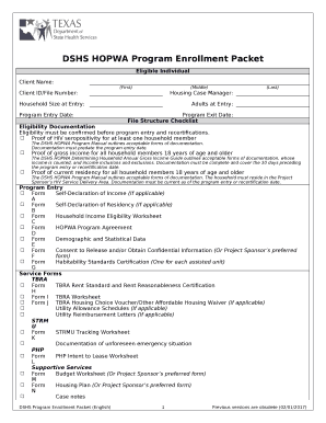 DSHS HOPWA Program Enrollment Packet Doc Template | pdfFiller