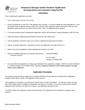 Temporary Manager and/or Receiver Application Doc Template | pdfFiller