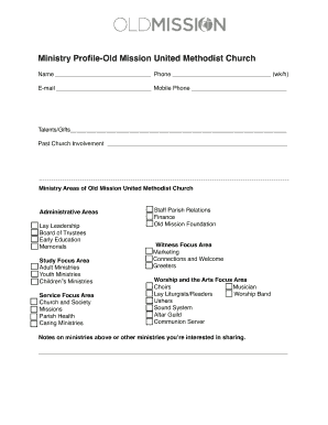 Fillable Online Ministry Profile-Old Mission United Methodist Church ...