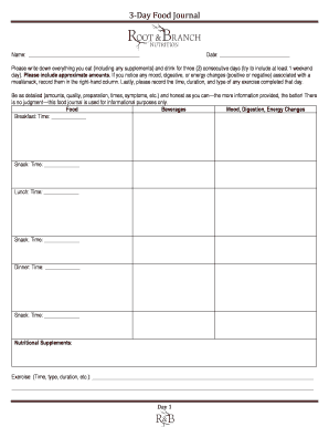 Fillable Online 3-Day Food Journal Fax Email Print - pdfFiller