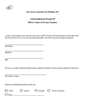 Fillable Online I, hereby, acknowledge I have received my providers ...