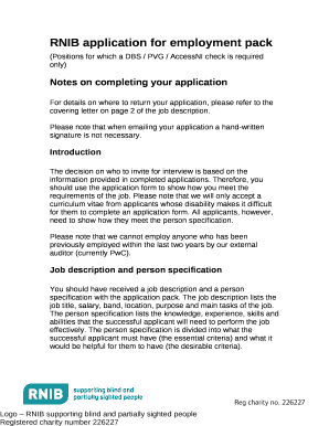 RNIB application for employment pack Doc Template | pdfFiller