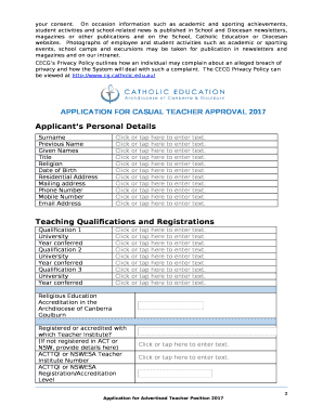 APPLICATION FOR CASUAL TEACHER APPROVAL 2017 - cg catholic edu Doc ...