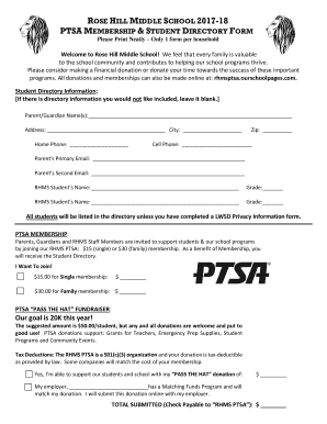Fillable Online PTSA MEMBERSHIP & STUDENT DIRECTORY FORM Fax Email ...