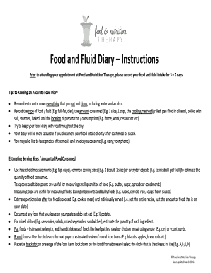 Fillable Online Food and Fluid Diary Instructions Fax Email Print ...