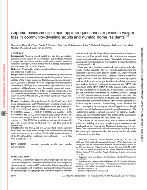 Fillable Online Appetite assessment: simple appetite questionnaire ...