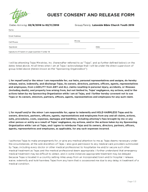 Fillable Online GUEST CONSENT AND RELEASE FORM Fax Email Print - pdfFiller