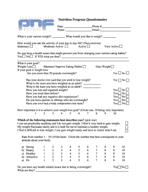 Fillable Online Nutrition Program Questionnaire Fax Email Print - pdfFiller