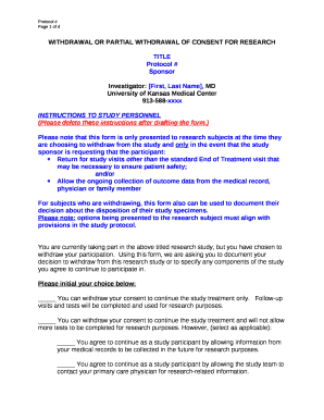 WITHDRAWAL OR PARTIAL WITHDRAWAL OF CONSENT FOR RESEARCH Doc Template ...