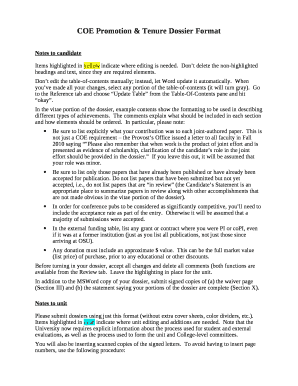 COE Promotion & Tenure Dossier at Doc Template | pdfFiller