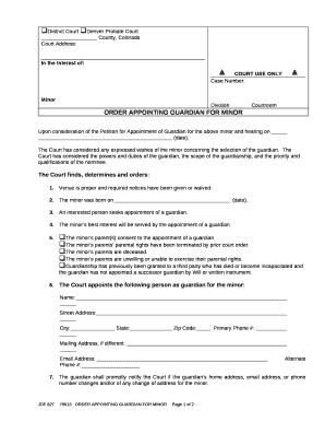 ORDER APPOINTING GUARDIAN FOR MINOR Doc Template | pdfFiller